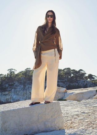 Mango Blouse 100 % ramie &agrave; nouer marron - Femme - S - MANGO