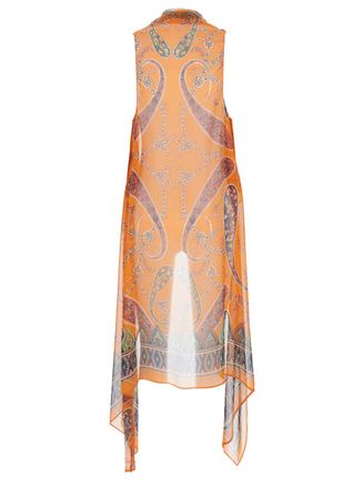 Etro Womens Printed Gilet With Orange Silk Scarf Scarfs