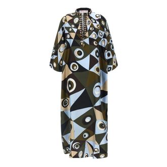 Pucci Femme, Robes, Multicolore, Taille: 36 FR Kaftan en soie &agrave; imprim&eacute; Occhi avec broderie