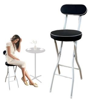 Generic Zusammenklappbarer Barhocker, Gepolsterter Klapphocker Tresenstuhl mit R&uuml;ckenlehne und Fu&szlig;st&uuml;tze f&uuml;r Cafe B&uuml;ro Shop Party(60cm/24inch)