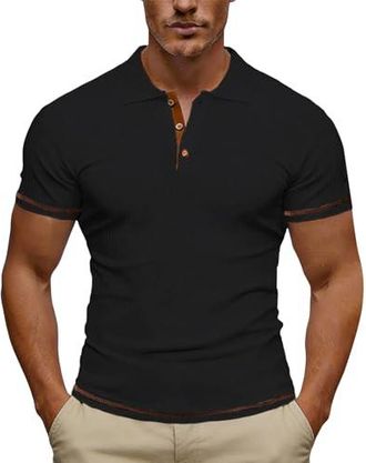 Generic Polo pour homme, manches courtes, col &agrave; revers boutonn&eacute;, couleur contrast&eacute;e, patchwork, t-shirt de sport, bureau, formel, intelligent, chemise de spor