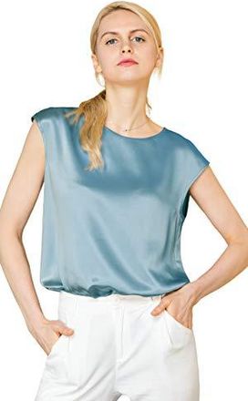 LilySilk T-Shirt Femme Soie Naturelle Top Manches Courtes Tee Shirt Classique Ete Basique Chic Soie Bio Tshirt Casual S, Bleu Vapeur