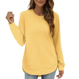 Generic Chemises à manches longues pour femme - Sweat-shirt à col rond à manches longues - Hauts hauts incurvés - Sans capuche - Chemise légère à manches long
