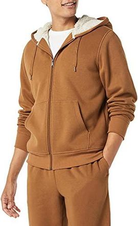 Amazon Essentials Sweat à Capuche avec Fermeture Éclair intégrale et Doublure en Polaire Sherpa Homme, Brun Caramel, XL