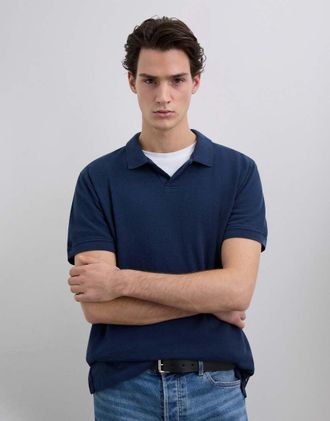 Scalpers Strukturiertes Polohemd in dunklem Marineblau