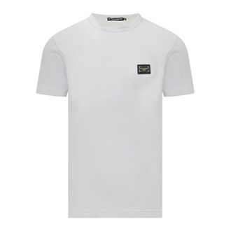 Dolce & Gabbana Homme, Tops, Blanc, Taille: M Logo Plaque T-Shirt