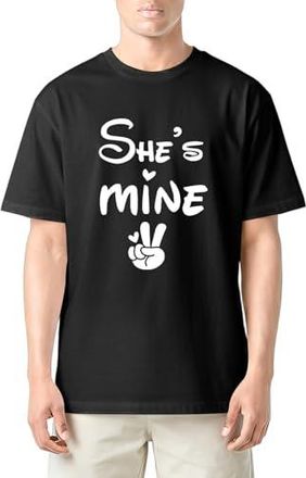 Generic T-shirt d&eacute;t&eacute; &agrave; manches courtes et col rond en coton avec inscription &laquo; Shes Mine Heart &raquo; pour la Saint-Valentin, pour les voyages, Noir, 4XL