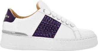 Philipp Plein Femme, Chaussures, Blanc, Taille: 37 EU Mix Leather Lo-Top Baskets Crystal