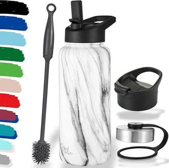 Milu Bouteille en acier inoxydable 500ml, 750ml, 1000ml (+3 couvercles) - Bouteille thermo avec paille, bouteille deau, pour boissons chaudes, froides et g