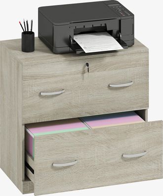 Vinsetto Schreibtischschublade mit 2 Schubladen, Büro-Schublade, mit Führungen für Hängemappen, für A4-Schloss und 2 Schlüssel für Arbeitszimmer Wohnzimmer, 74
