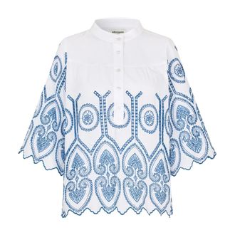 Lollys Laundry Femme, Blouses et Chemises, Bleu, Taille: 36 FR &Eacute;l&eacute;gante Blouse Louisell avec D&eacute;tails Brod&eacute;s