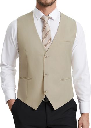 Hisdern Anzugweste Herren Beige Slim Fit Elegante Weste Herren Anzug Klassische Formelle Anzugwesten Einfarbig Hochzeit Smoking Westen f&uuml;r M&auml;nner mit 3 Kn&ouml;pfe