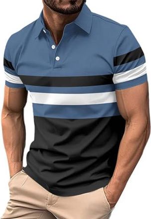 Generic Polo à manches courtes pour homme - Imprimé rayé - Pour le golf et le tennis - Coupe droite - Tendance - Formel - Polo daffaires respirant et conforta