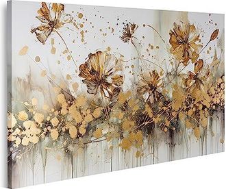 Islandburner Tableau sur Toile Peinture à lhuile Florale Abstraite Fleur dor éclaté Blanc doré Cadre Affiche Poster Murale Tableaux