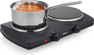 Princess Keramik-Kochplatte - 2-Kochplatten, 16 und 19 cm, 2 Thermostate, 5 Temperatureinstellungen, 800 und 1200 W, 303021, 01.303021.01.001, schwarz