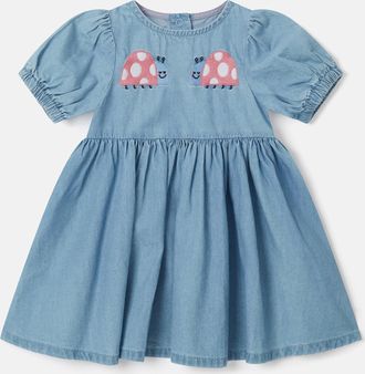 Stella McCartney Ladybird-Embroidered Denim Dress, Woman, Light blue, Size: 24m