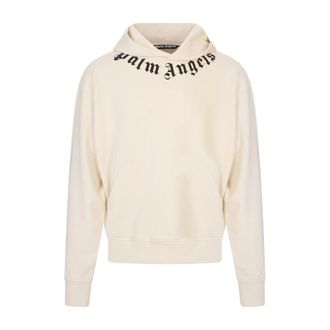 Palm Angels Homme, Sweatshirts et sweats &agrave; capuche, Beige, Taille: 2XL Neck Logo Regular Sweat &agrave; capuche
