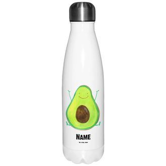 Mr. & Mrs. Panda Personalisierte Thermosflasche Avocado Glücklich - Geschenke, Verrückt, Freude, Thermoskanne Unterwegs Mit Namen, Thermoflasche Personalisiert, Frucht