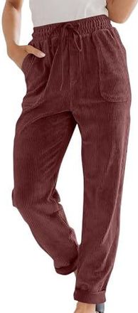 Generic Pantalon de jogging confortable dautomne pour femme en velours côtelé taille haute élastique tendance à jambe large pantalon décontracté ample pour la
