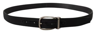 Dolce & Gabbana Mens Black Grosgrain Leather Silver Logo Buckle Belt