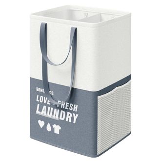 Songmics Wäschekorb 2 Fächer, 90 Liter, Wäschesammler groß, Wäschesack, stehend, faltbar, Wäschesortierer, 2 kurze, 2 lange Griffe, Waschküche, Schlafzimmer, B