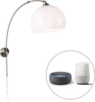 QAZQA Bow - led Dimmable Applique murale arquée variateur inclus - 1 lumière - h 86 cm - Blanc - Art Deco, Moderne, Rétro - éclairage intérieur - Salon i