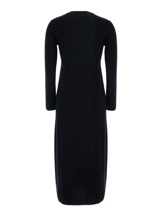 Semicouture Womens Long Dress Brenda Knit Black Wool-Cashmere