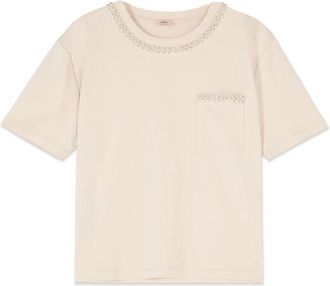 Oltre Femme, Tops, Beige, Taille: 40 FR T-shirt en coton avec cristaux