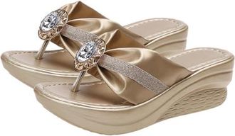 PartyKindom Sandales Plage Femme à Paillettes Semelle Épaisse Compensée Antidérapantes et Résistantes Chaussures Mer pour Tenue Plage Élégante