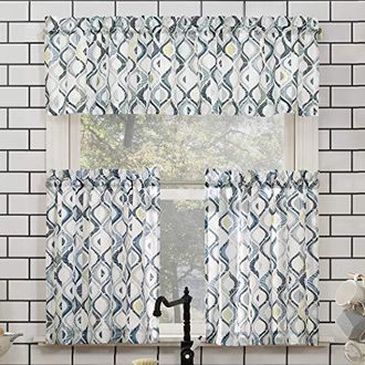 No. 918 Barker Küchengardine, geometrisch, halbdurchsichtig, mit Volant und Ebenen, 137,2 x 91,4 cm, Weiß