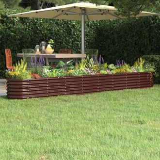 vidaXL Vidaxl - Lit sur&eacute;lev&eacute; de jardin ovale en acier enduit de poudre marron - Dimensions 332 x 40 x 36 cm - R&eacute;sistant &agrave; la rouille et corrosion