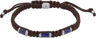 Fossil Herren-Edelstahl-Perlenarmband mit Schieberverschluss, Braun und Blau
