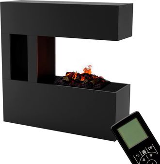 Glow Fire Wasserdampf Kamin SCHILLER POCKET (Standkamin) - Elektrokamin mit realistischen LED 3D-Flammen, Knistereffekt & Fernbedienung, 120x120 cm - Opti-Myst 