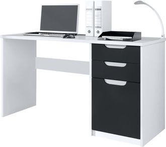 Vladon Schreibtisch Logan, Made in Germany, Bürotisch mit 2 Schubladen und 1 Tür, Weiß matt/Schwarz matt (129 x 76 x 60 cm)