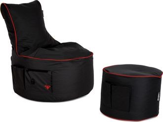 BuBiBag Maverick Gaming Sitzsack Set Schwarz-Rot - ergonomischer XXL Sitzsack mit Hocker, Wasserabweisende Premium-H&uuml;lle, EPS-K&uuml;gelchen und 3 praktische Seite