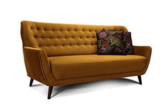 Cavadore 3-Sitzer-Sofa Abby / Retro-Couch im Samt-Look mit Knopfheftung / 183 x 89 x 88 / Samtoptik, gold
