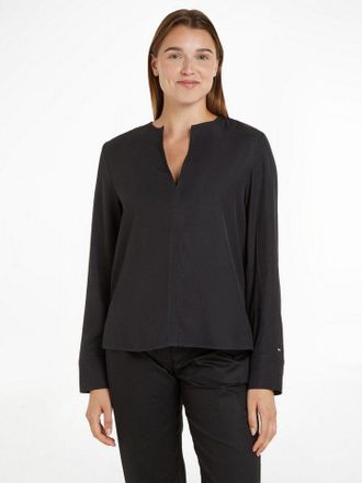 Tommy Hilfiger Klassische Bluse VISCOSE REGULAR V-NECK LS BLOUSE mit Tommy Hilfiger Flagge