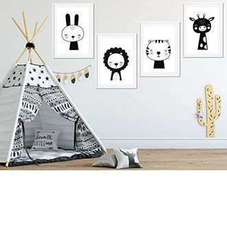 Nacnic Ensemble de 4 affiches pour les enfants et chambre denfants style scandinave de noir et blanc A4 unframed Animaux