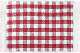 WohnDirect Tapis de Cuisine &agrave; Carreaux 50 x 75 cm Rouge pour Cuisine, Couloir, Salon - Lavable en Machine - 100% Coton avec Franges Ludiques