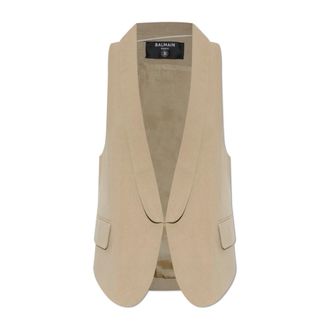 Balmain Asymmetrisches Baumwollgabardine-Weste - - Suits - Damen - Beige - 2XS