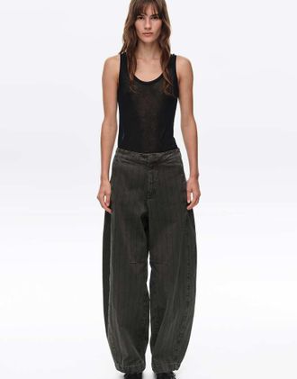 Bimba & Lola gestreifte Barrel-Cut-Denimhose in gewaschenem Braun