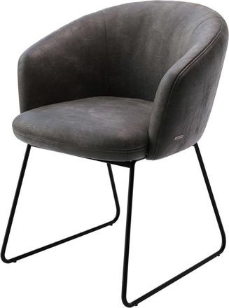 DELIFE Polsterstuhl Caja-Flex mit Armlehnen Kufengestell Schwarz Mikrofaser Anthrazit Vintage Taschenfederkern