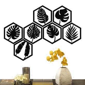 Generic Tropische Blätter Wandsticker - 7 Stück Hexagon aus Holz Schaufel | kleine, selbstklebende abnehmbare Dekoration für Haus, Kinderzimmer, Wohnzimmer un