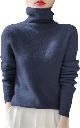 Generic Pull classique &agrave; col roul&eacute; pour femme - Couleur unie - Grande taille - Doux et chaud - &Eacute;pais - Pour affectation au bureau, bleu marine, XXL