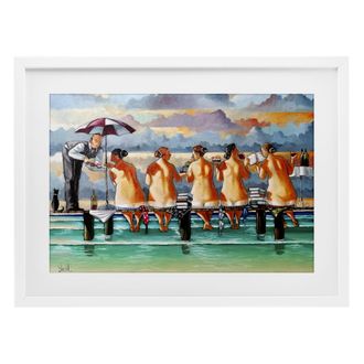 Stupell Industries The Book Club Beachgoers Kunstdruck unter Glas, Design von Ronald West, 35,6 x 50,8 cm, Weiß