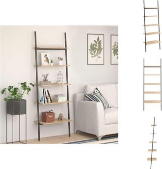 vidaXL Leiterregal mit 5 B&ouml;den Hellbraun und Schwarz 64x34x185,5 cm - B&uuml;cherregal - Wandregal - Aufbewahrung - Dekoration - Wohnen