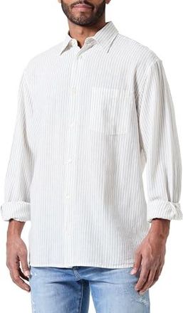 Jack & Jones Jorblicher Linen T-Shirt &agrave; Carreaux Ls Chemise &agrave; Manches Longues, Cloud Dancer/Stripes : Rayures, S Homme