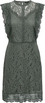 Only Damen Onlnew Karo Sl Lace Above Knee Dresswvn, Balsam Green, XS