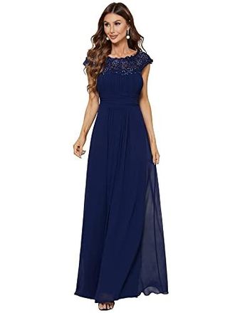 Ever-pretty Robe de Soir&eacute;e Longue en Dentelle Femme 44 Bleu Marine