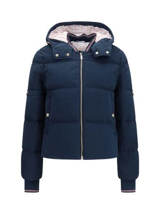 Thom Browne Womens Puffer Jacket Waxed Dark Blue Cotton